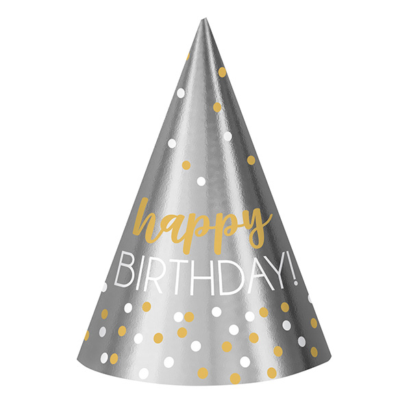 251059
12 Cone Hats Birthday Accessories Silver & Gold