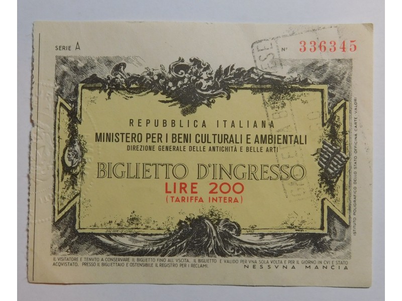 Ticket - Biglietto D Ingresso Lire 200