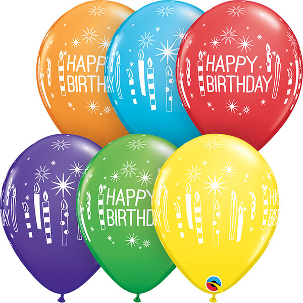 52963
11″ Latex Happy Birthday Candles & Starbursts Assorted (6)