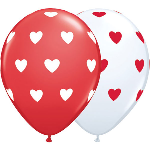 76928
11″ Latex Big Hearts White & Red (6)