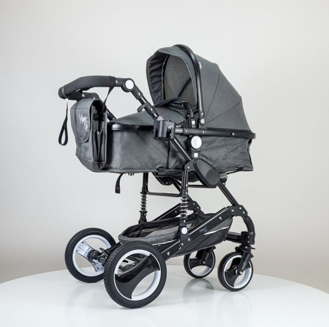 Marsi 2u1 Kolica za bebe sa Auto sedištem i torbom za mamu - Siva tenda/crni ram Model 600-1