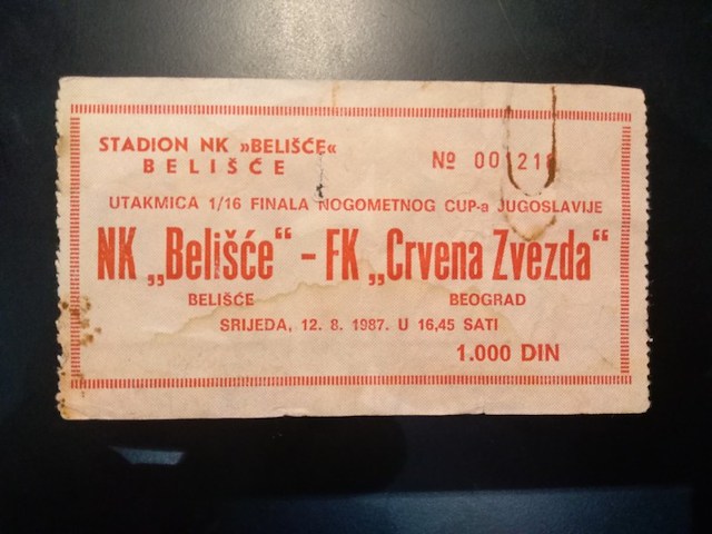 FUDBAL: BELISCE - CRVENA ZVEZDA 12.08.1987 - KUP