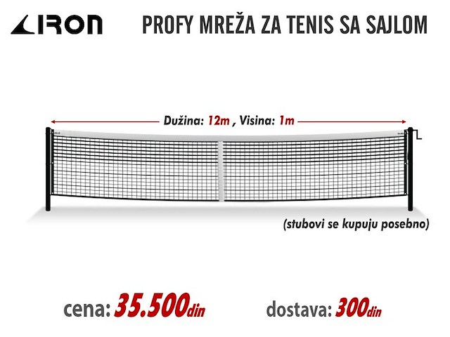 Mreža za tenis PROFY sa sajlom visine - 1m
