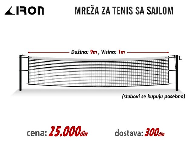 Mreža za tenis sa sajlom visine - 1m