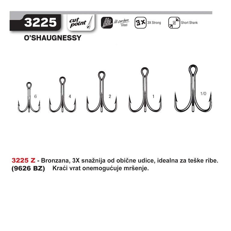 3225 Z (9626 BZ)- Bronzana, 3X snažnija od obične udice, pak.50 komada