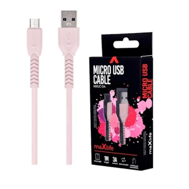 Maxlife kabl USB - micro USB 1,0m 3A MXUC-04, roze