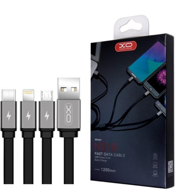 XO kabl 3u1 USB - Lightning + USB-C + microUSB 1,2m, 2,1A NB18