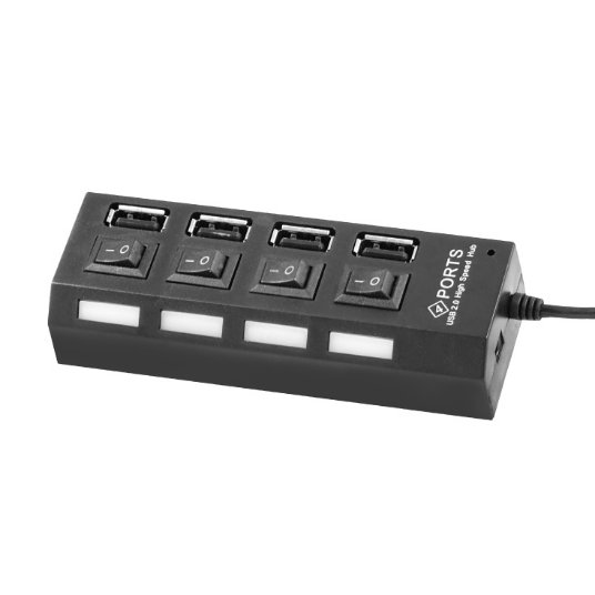 USB hub 4u1, crni, high speed