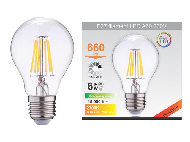 Mitea LED filament sijalica, A60, 6W, E27, 2700K