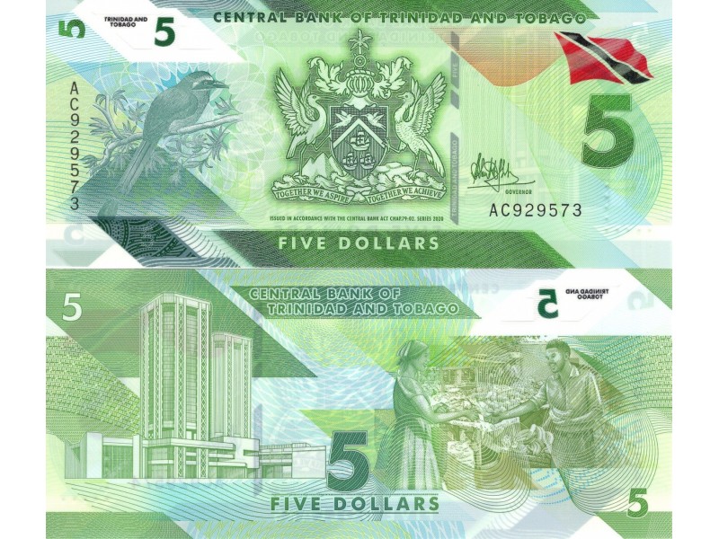 Trinidad i Tobado 5 Dollars 2021 UNC, P-New Polymer