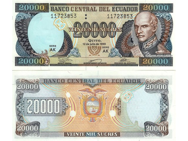 ECUADOR Ekvador 20.000 Sucres 1999 UNC, P-129