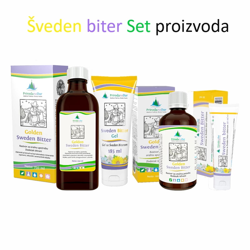 Šveden biter Set - Originalni Šveden biter od 250 ml i 100 ml, Šveden gel od 185 ml i Šveden biter krema 30 ml
ŠVEDEN BITER SET