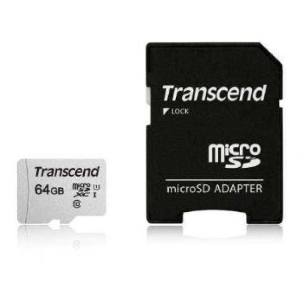 MICRO SD 64GB TRANSCEND + SD adapter TS64GUSD300S-A