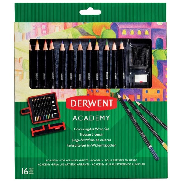 Set u platnenoj pernici Boje drvene 12boja+pribor Academy Derwent 2305681 blister