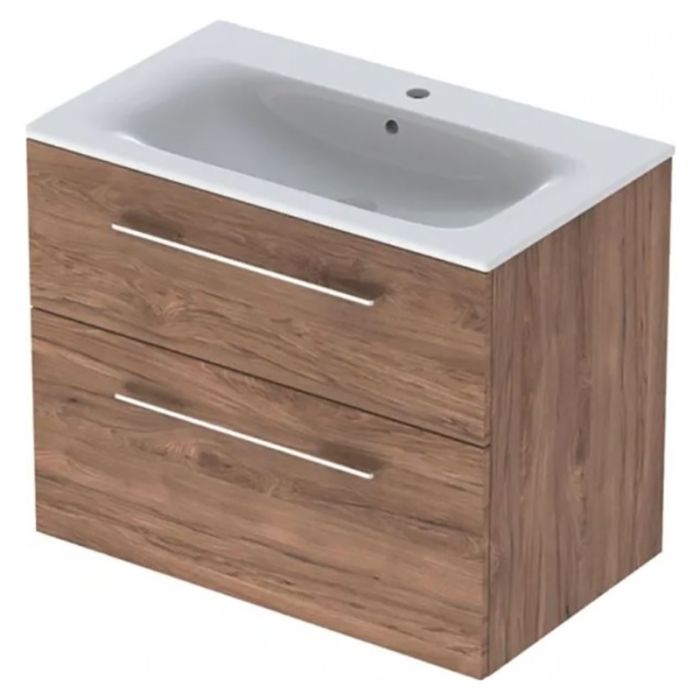 Ormarić GEBERIT Selnova Square 80cm FIOKE + lavabo TAMNI ORAH