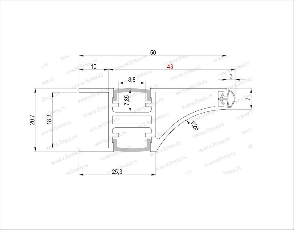 Al LED profil 1069 za front, dvostrani, 3 m