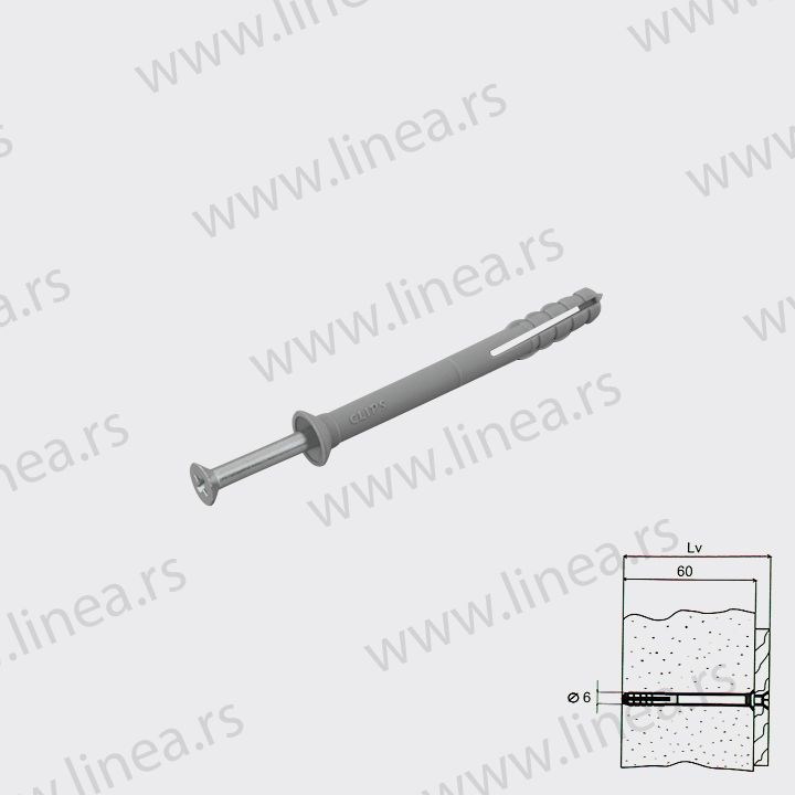 Tipl PVC ukucavajući sa šrafom, fi 6 x 80 mm