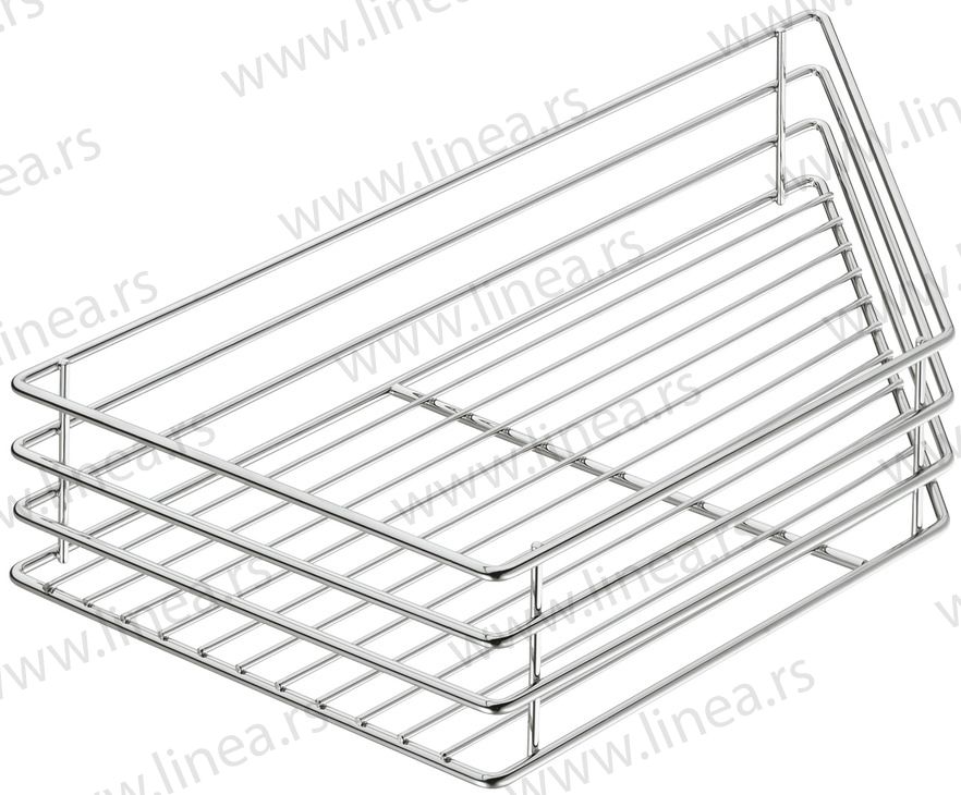 Ugaona korpa za kačenje, 228 x 467 x 74 mm,52°, orman levo, hrom