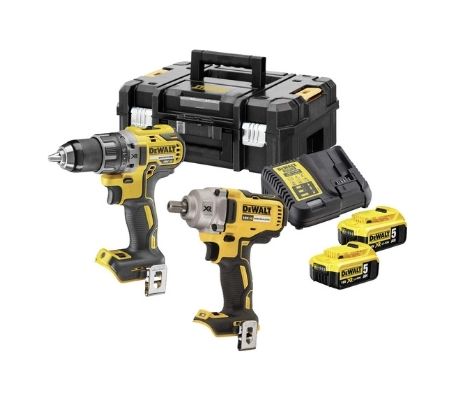 DeWALT AKU SET: bušilica-odvrtač DCD791 + udarni odvrtač DCF894 + 2 x 18 V 5,0 Ah + punjač + kofer DCK2077P2T