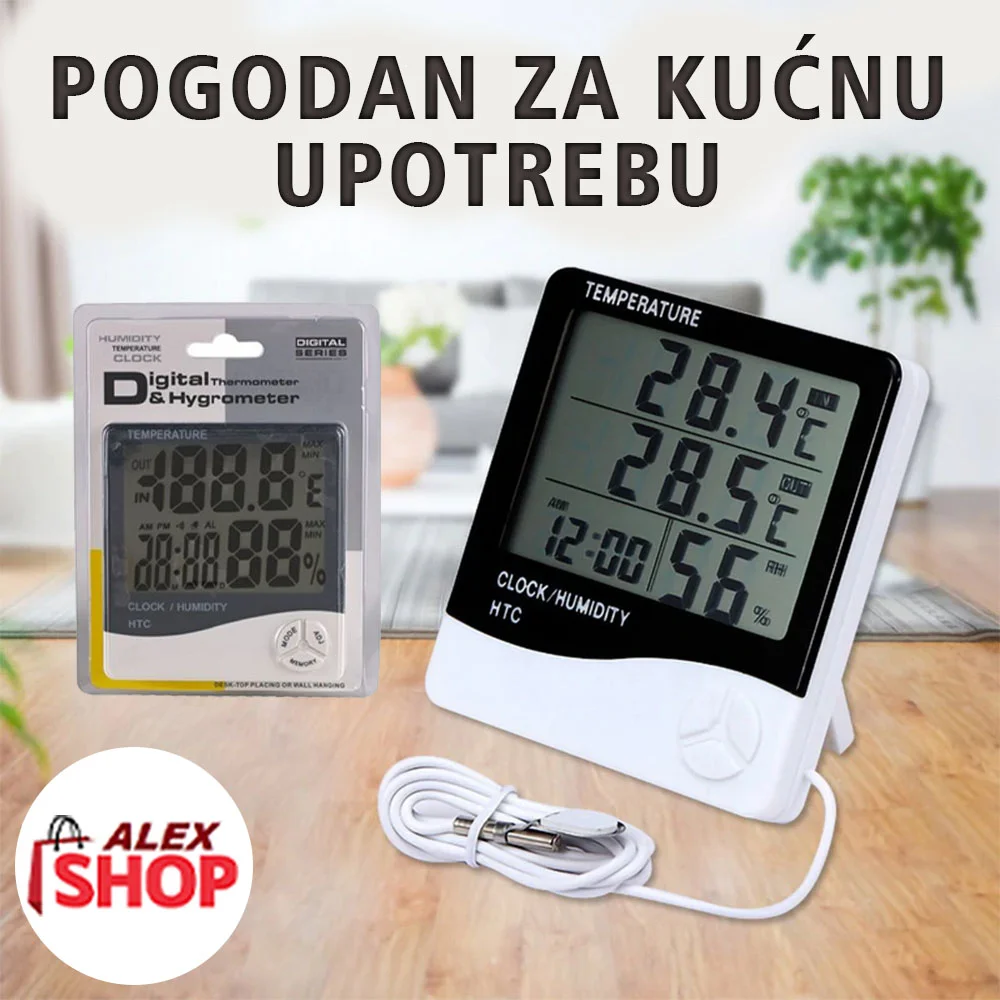 3u1 Termometar Digitalni Merač temperature i vlažnosti +sat