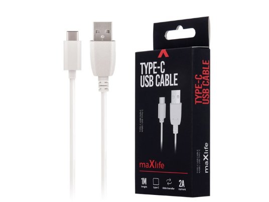 Maxlife kabl USB - USB-C 1,0m, 2A, beli