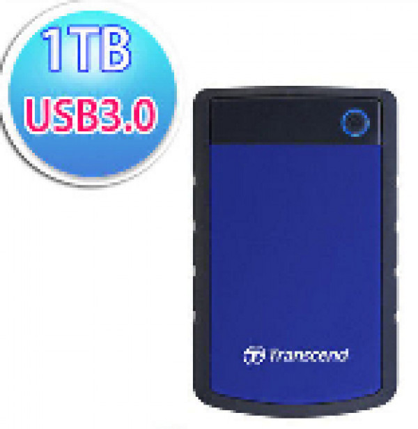 Transcend External HDD 1 TB, H3B , USB3.0, 2.5'', Anti-shock system, Backup software, 216 gr, Black/Blue