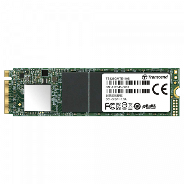 Transcend SSD M.2 NVMe 128GB 2280, (PCIe Gen3x4), 3D TLC, DRAM-less, Read 1,800 MB/s, Write 1,500 MB/s