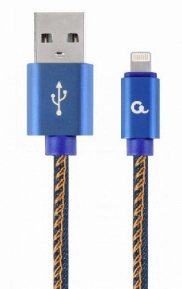 CC-USB2J-AMLM-1M-BL Gembird Premium jeans (denim) 8-pin cable with metal connectors, 1m, blue