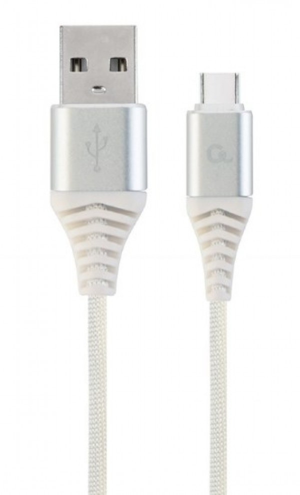 CC-USB2B-AMCM-1M-BW2 Gembird Premium cotton braided Type-C USB charging -data cable,1m, silver/white