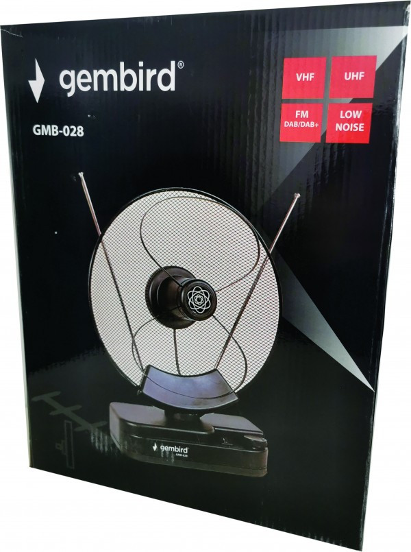 GMB-028 ** Antena sobna sa pojacalom, UHF/VHF, dobit 30dB, diam 31cm, 220v + 12V crna (679)