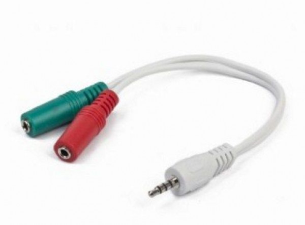 CCA-417W Gembird 2x 3.5 mm(slusalice i mikrofon) adapter na 1x 3.5mm(4 pin) cable, 0.2 m beli