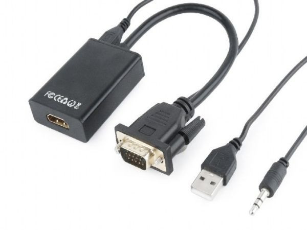 A-VGA-HDMI-01 Gembird VGA to HDMI and audio cable, single port, black WITH AUDIO