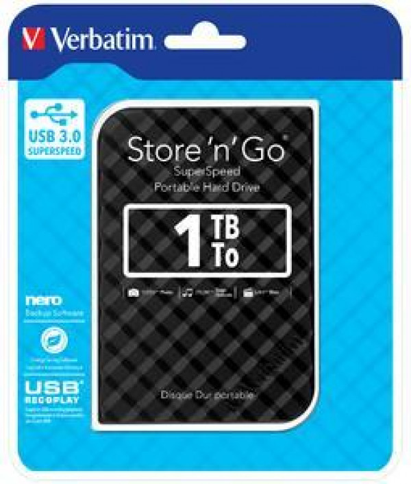 Verbatim HDD 1TB 3.0 Crn Kocka (53194)