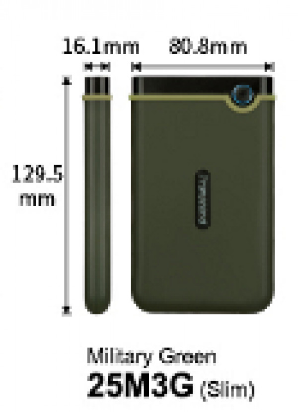 Transcend External HDD 1 TB Slim form factor, M3G, USB 3.1, 2.5, Anti-shock system, Backup software, 185g, Military Green (Slim)