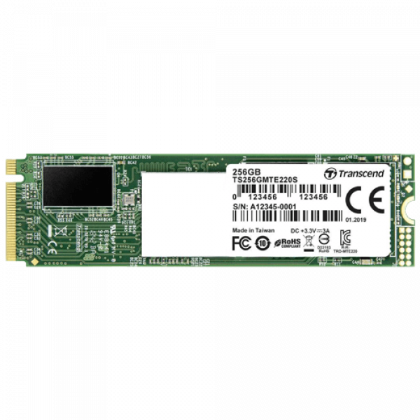 Transcend SSD M.2 NVMe 256GB, 2280, PCIe Gen3x4, M-Key, 3D TLC, with Dram 3300/1100 MB/s