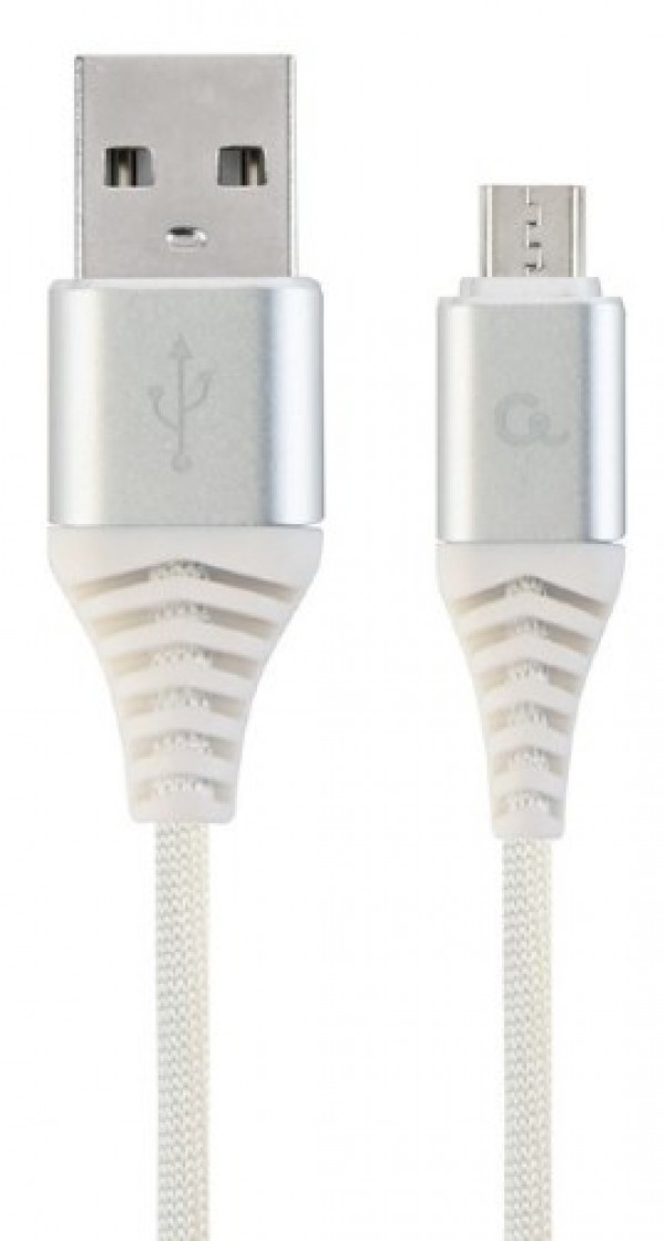 CC-USB2B-AMmBM-1M-BW2 Gembird Premium cotton braided Micro-USB charging -data cable,1m, silver/white