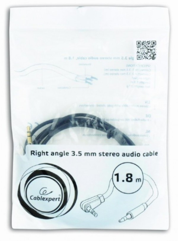 CCAP-444L-6 Gembird 3.5mm stereo plug to 3.5mm stereo plug audio kabl pod uglom pozlaceni kon. 1,8m