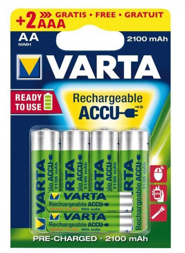 VARTA-567R2USO set od 6 PUNJIVE NiMH baterije 4xAA 2100mAh + 2xAAA 800mAh, Ready2use, cena po 1 kom.