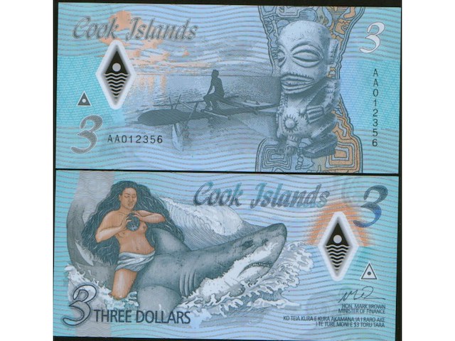 Cook Islands 3 Dollars 2021. UNC Polymer.