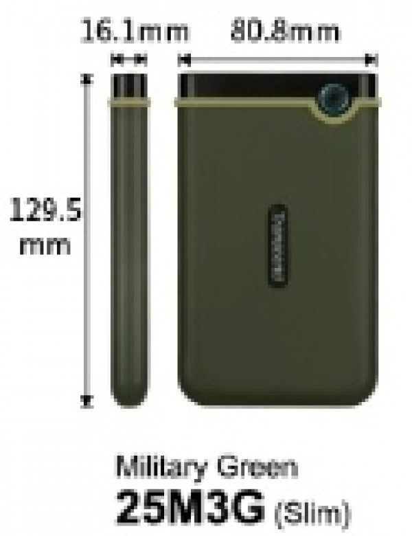 Transcend External HDD 2 TB Slim form factor, M3G, USB 3.1, 2.5, Anti-shock system, Backup software, 185g, Military Green (Slim)