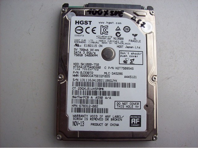 750 Gb HGST sata II 2,5 inca(5K1000-750)100% sve