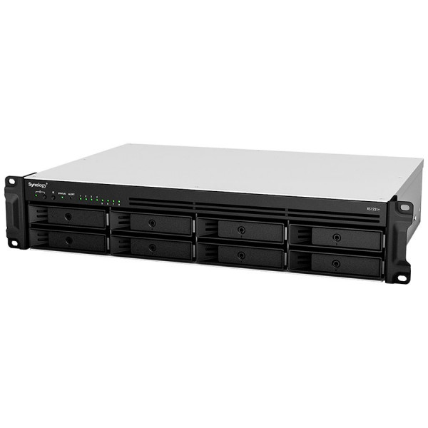 Synology RackStation RS1221+; Rack 2U, 8-bay 3.52.5'' SATA HDDSSD, AMD Ryzen V1500B 4-core 2.2GHz; 4GB DDR4 ECC SODDIM,2x Memory slots; 4x