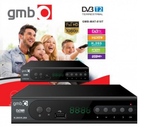 Gembird GMB-MAT-818T **DVB-T2 set top box USB/HDMI/Scart/RF-out, PVR,Full HD, H265, hdmi-kabl, modulator1486