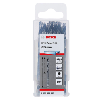 Bosch HSS spiralna burgija PointTeQ 5,0 mm sa šestougaonim HEX prihvatom 10 kom 2608577545