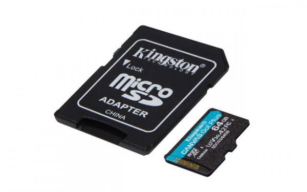 Kingston 64GB microSDXC Class 10, UHS-I, U3, V30, A2, Canvas Go Plus (SDCG3/64GB)