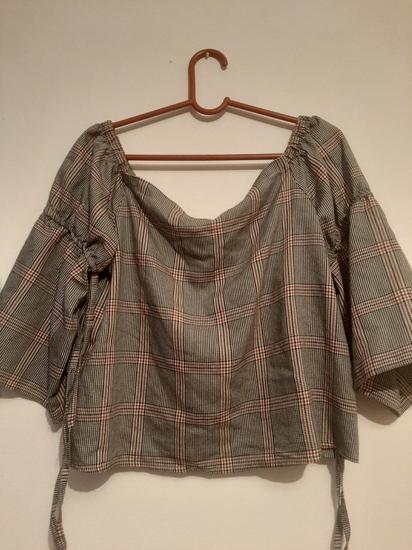 Off shoulder karirana kosulja