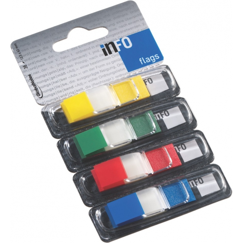 PAGE MARKER INFO FLAGS 4X12,5X43 MM, 4X36L TRANSPARENT +4 BOJE INFO NOTES SORTIRANO