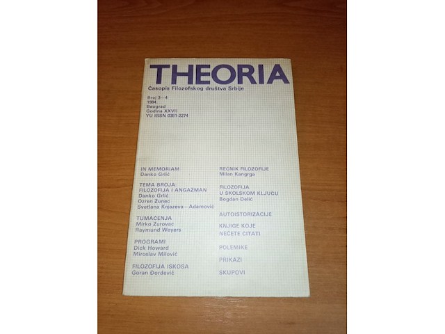 Theoria - časopis filozofskog društva 3-4 1984