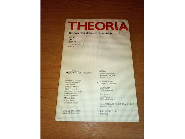 Theoria - časopis filozofskog društva 3-4 1986