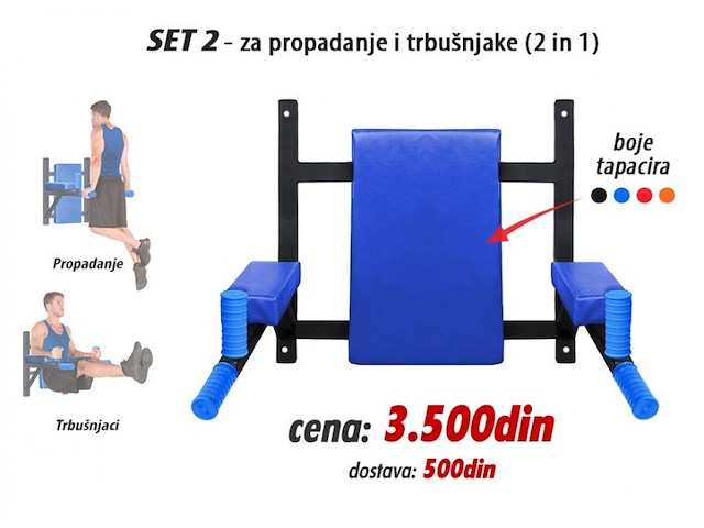 Set 2: Zidna sprava (2 in 1) za propadanje i trbušnjake